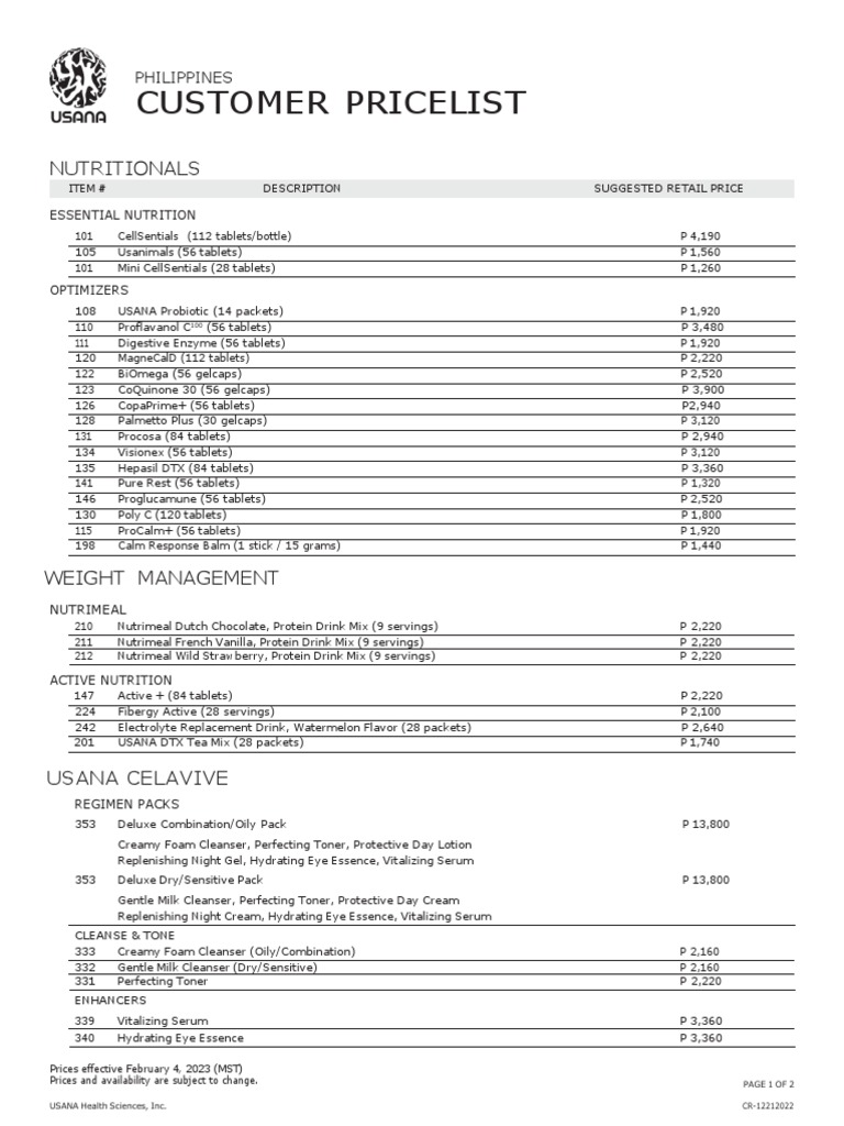 Customer Price List 2023v5 | PDF | Skin Care | Skin