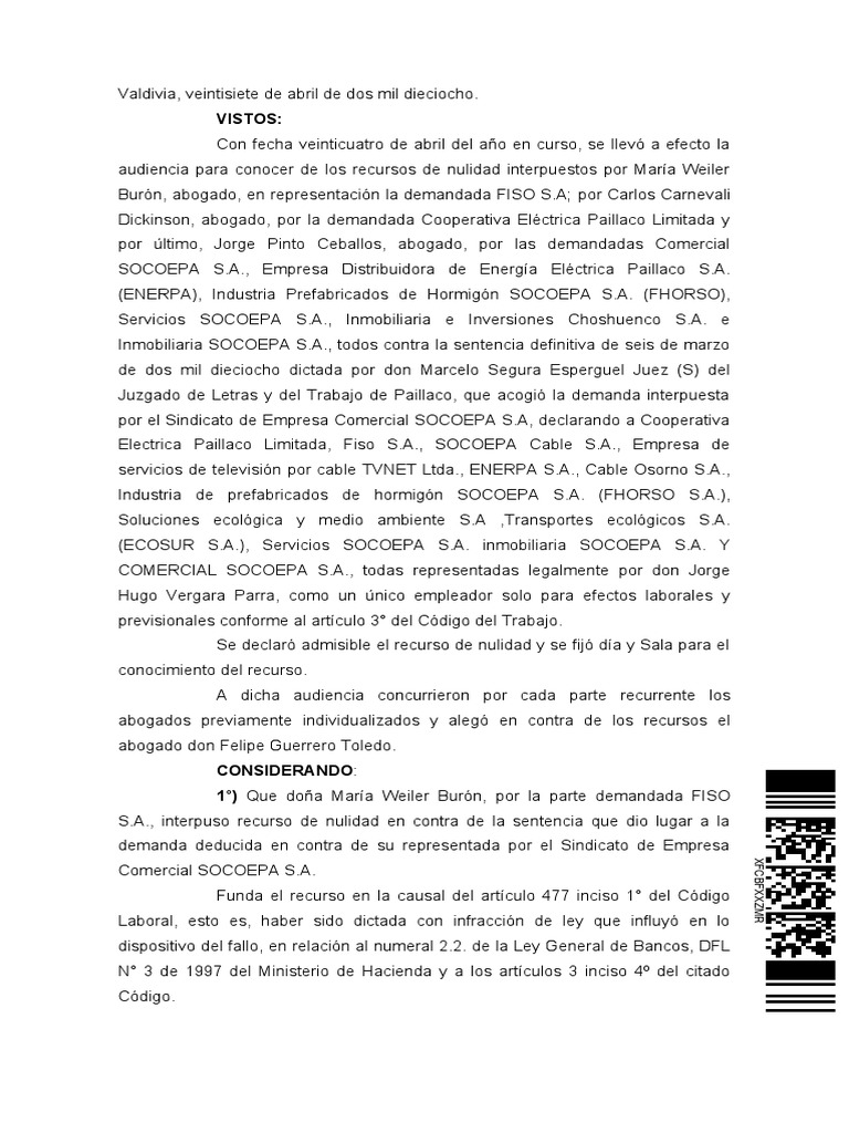 Sentencia de La Corte de Apelaciones de Valdivia, Rol #53 - 2018. | PDF ...