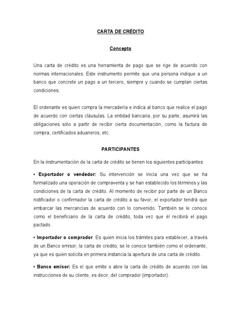 CARTA DE CREDITO | PDF | Carta de crédito | Bancos