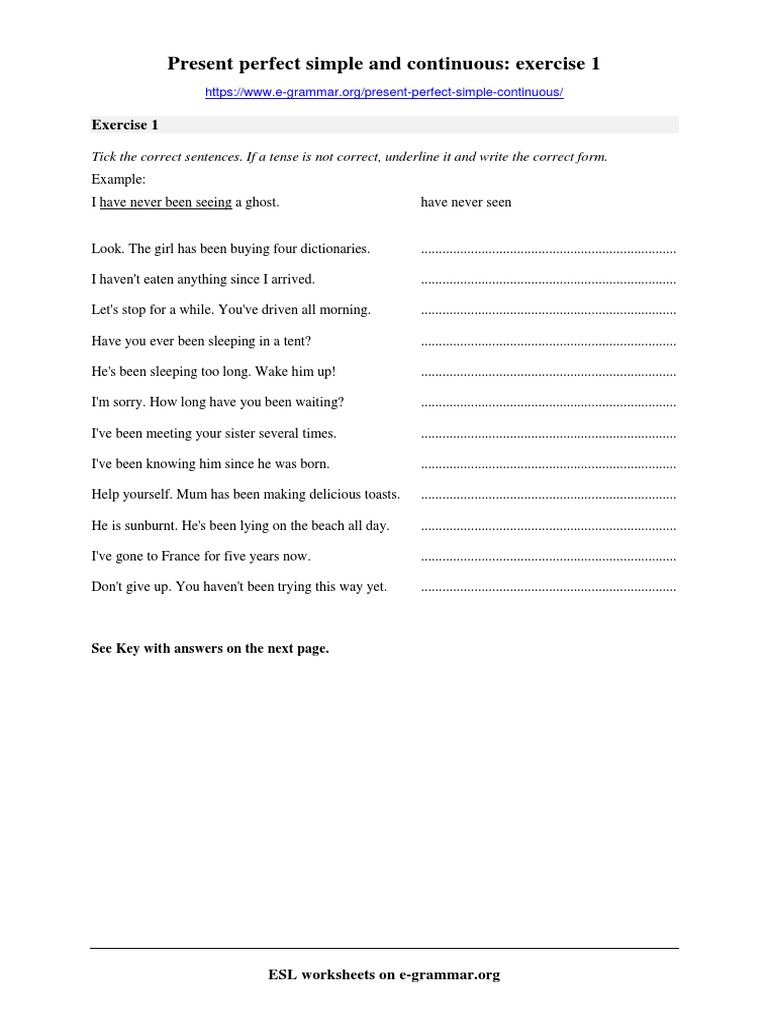 Present Perfect Simple Continuous Exercise 1 | PDF