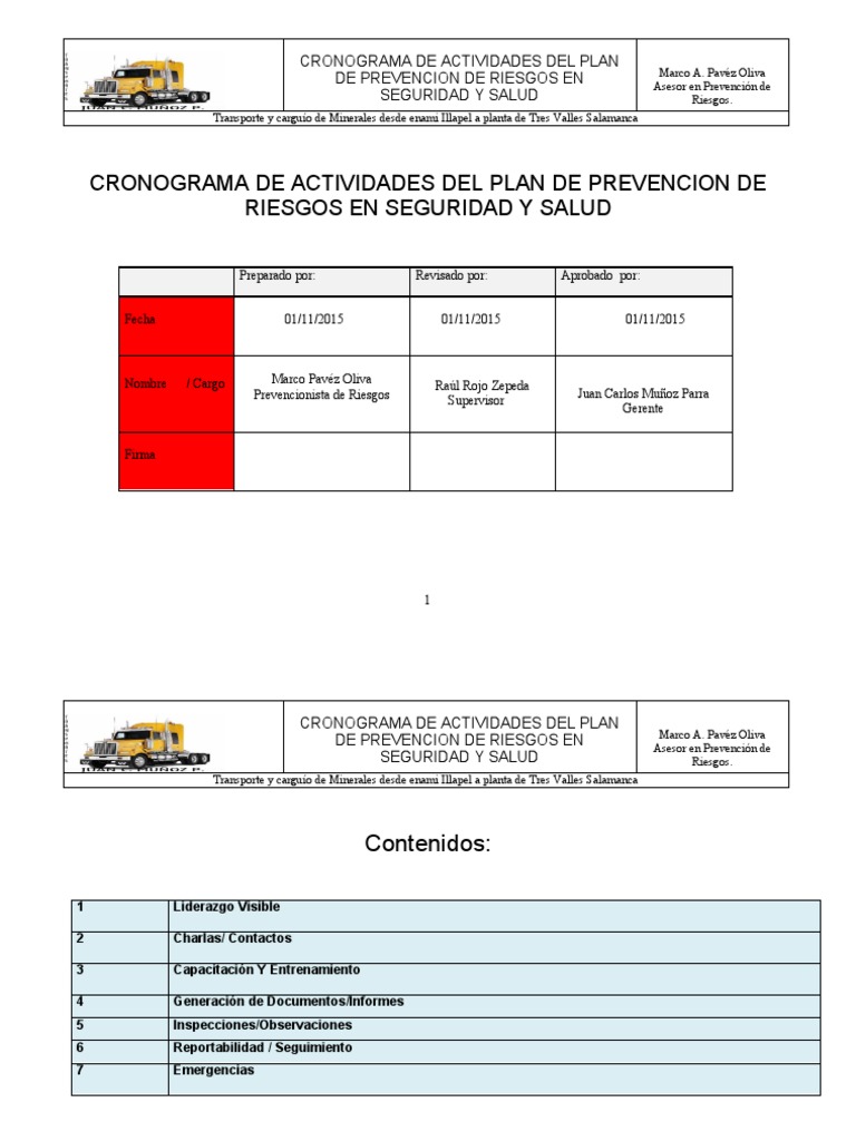 Cronograma de Actividades Del Plan de Prevencion de Riesgos en Seguridad y Salud | PDF