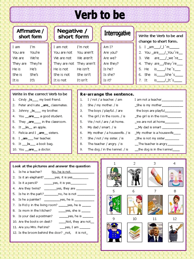 Verb To Be 1 Exercises | PDF