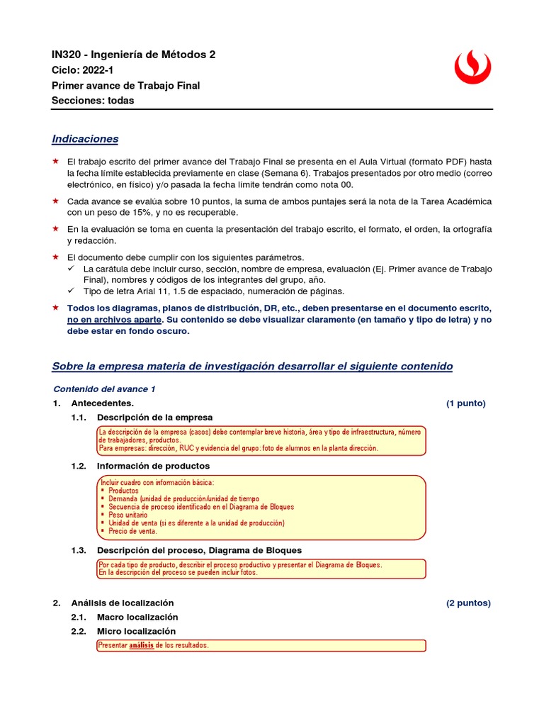 IN320 Instructivo 1er Avance TF | PDF | Informática