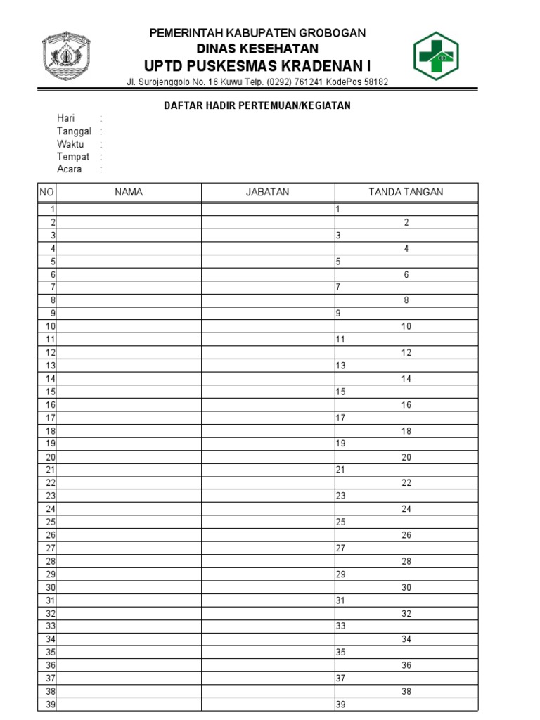 Daftar Hadir Kegiatan Di Desa | PDF