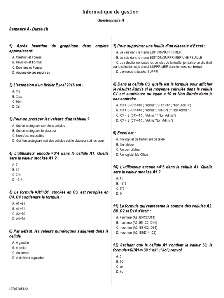 X Exemple Exam Informatique | PDF | Microsoft Excel | Génie logiciel