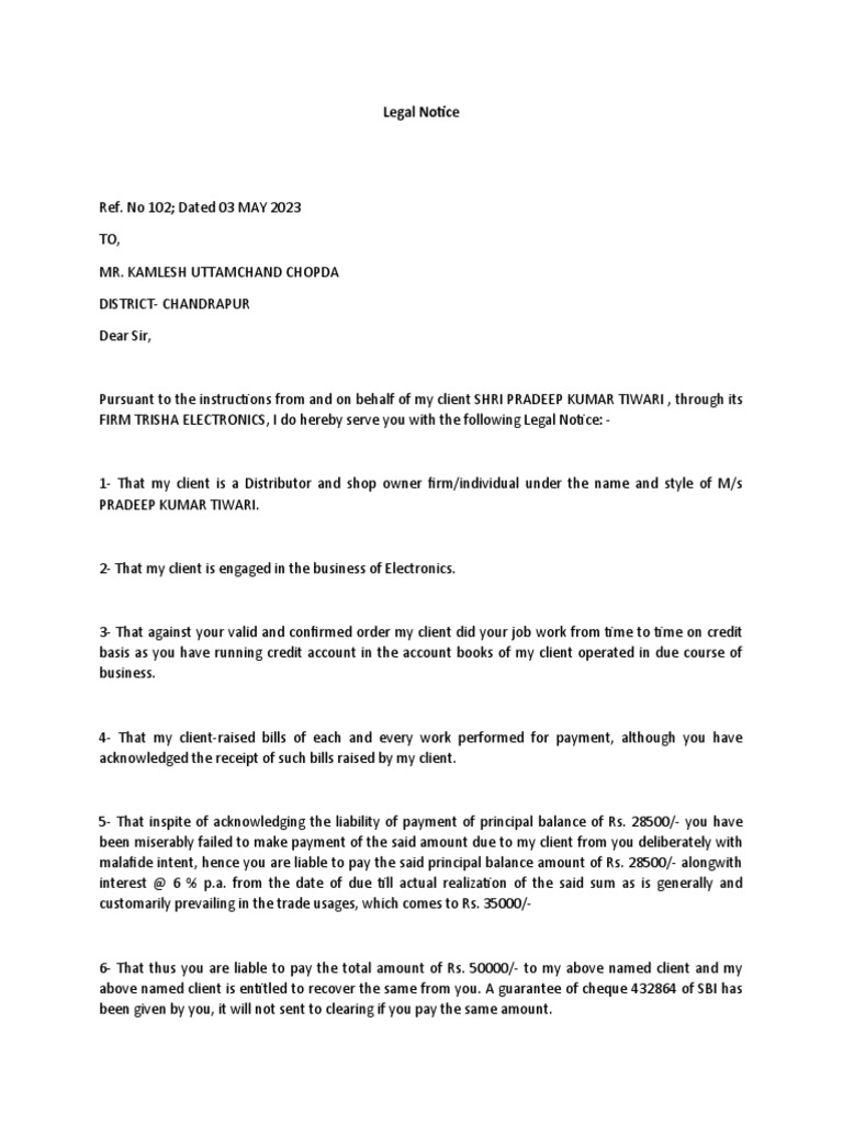 Legal Notice For Recovery of Money LawRato | PDF | Payments | Lawsuit