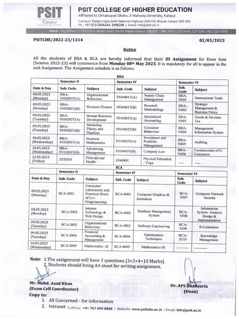 Notice - 3rd Assignment Schedule For BBA & BCA Students (Even Semester ... Notice - 3rd Assignment Schedule For BBA & BCA Students (Even Semester ...