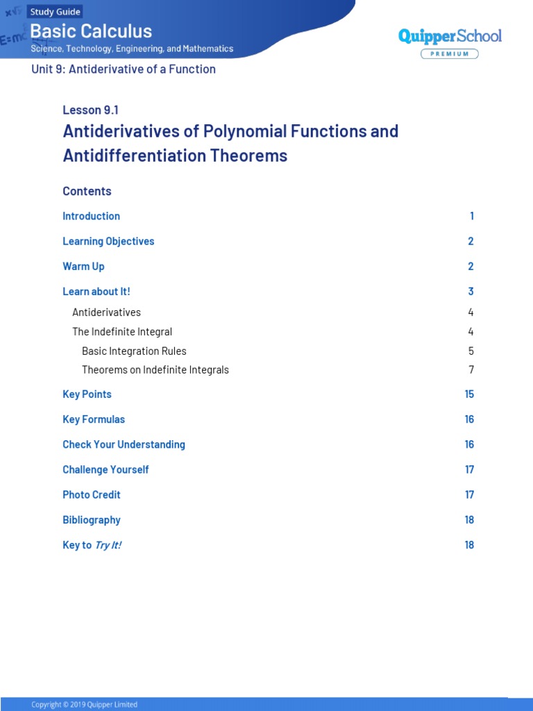 Antiderivatives of Polynomial Functions and Antidifferentiation Theorems | PDF