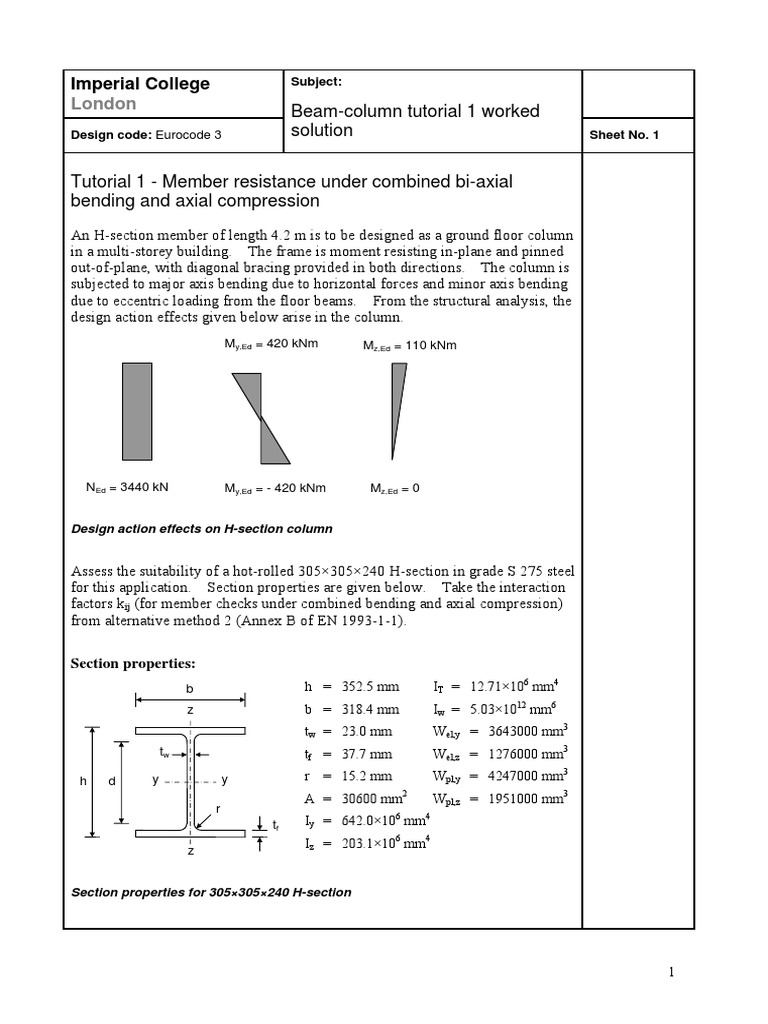 Beam-Column Tutorial 1 Worked Solution | PDF