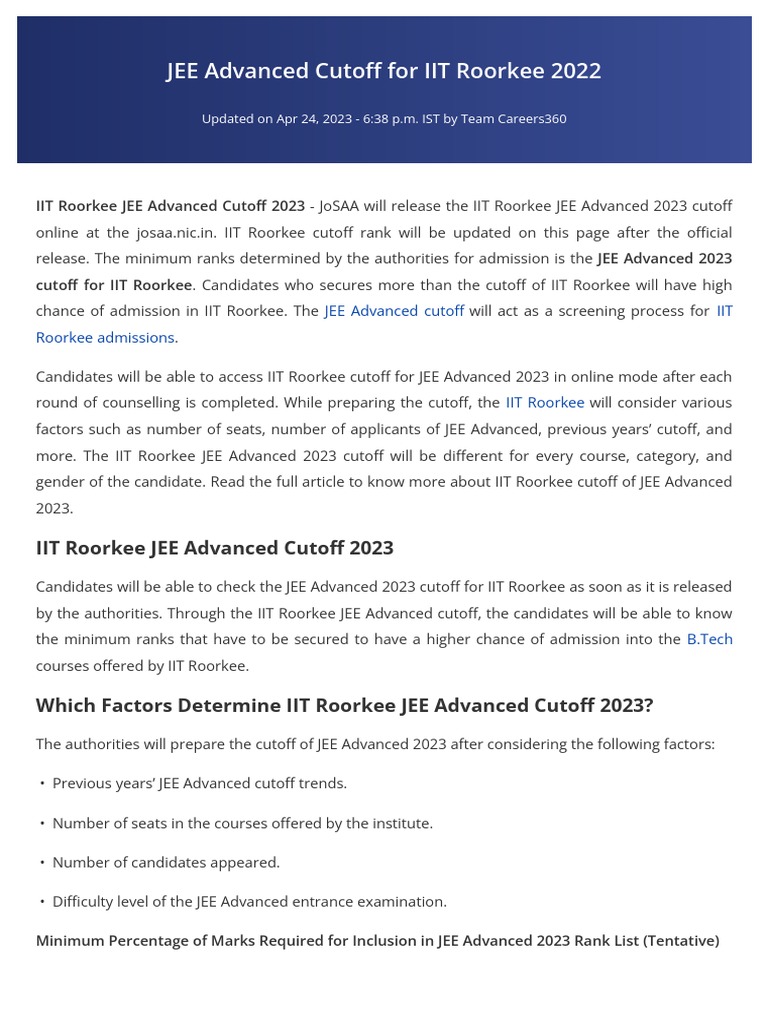 Iit Roorkee Cutoff | PDF | Engineering | Physical Sciences