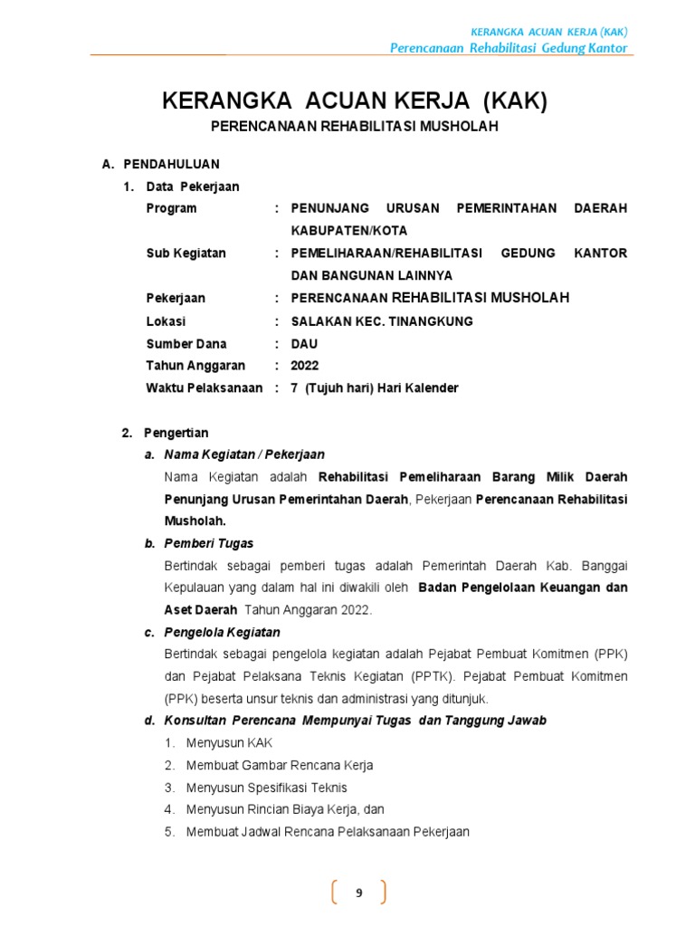 Kak Perencanaan Rehab Musholah Bpkad 2022 | PDF
