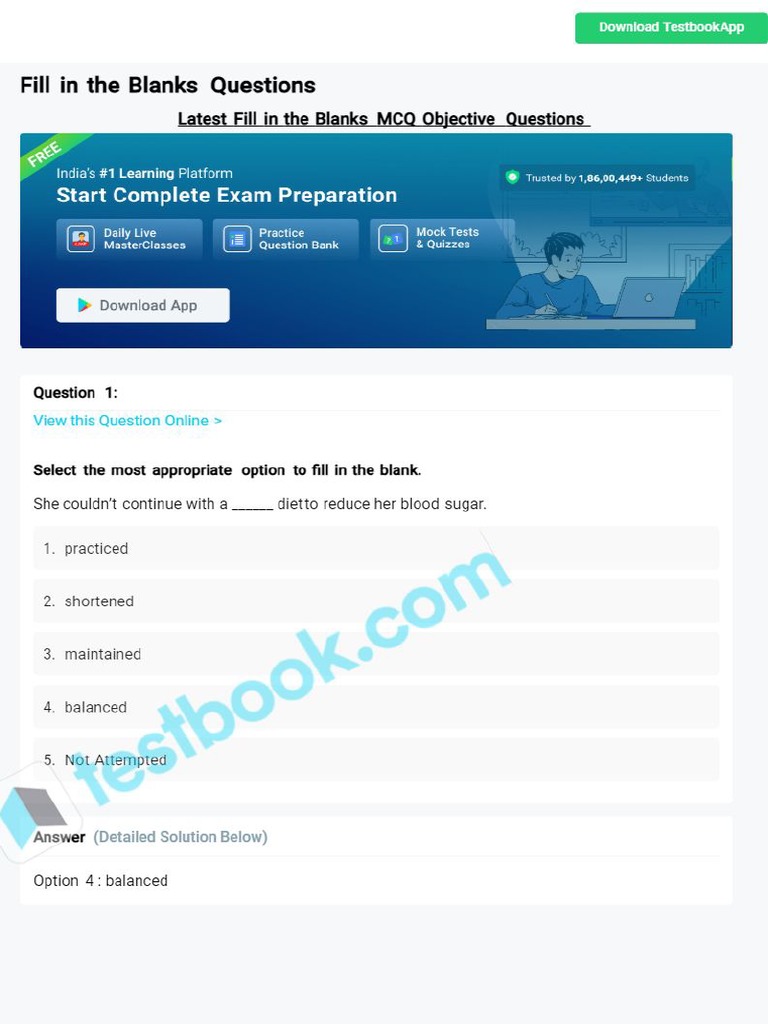 MCQ On Fill in The Blanks 5eea6a0e39140f30f369e3b5 | PDF