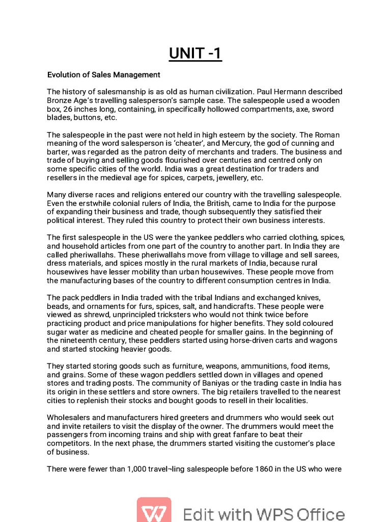 Unit - 1 (Sales Management) | PDF | Sales | Marketing