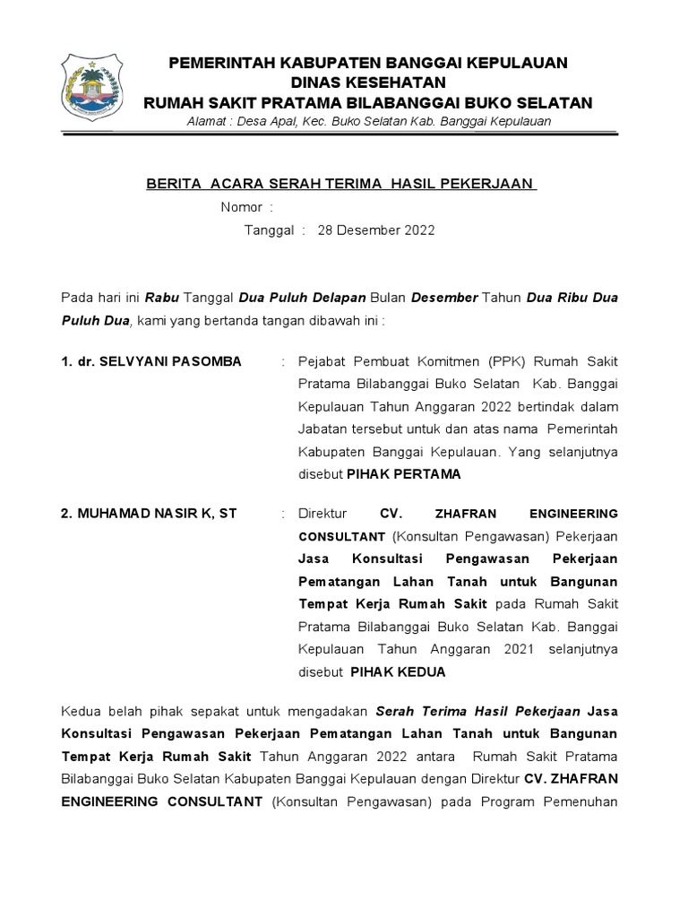 Bap Serah Terima Pekerjaan Akhir Konsultan | PDF