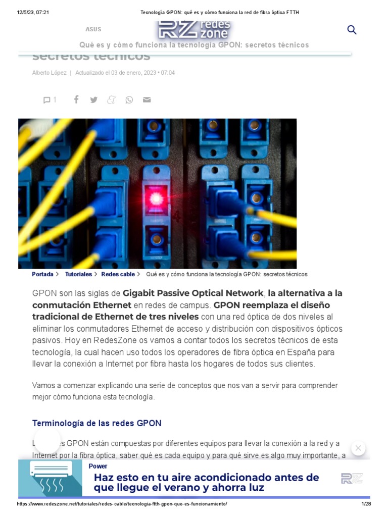 Tecnología GPON - Qué Es y Cómo Funciona La Red de Fibra Óptica FTTH | PDF | Red de computadoras ...