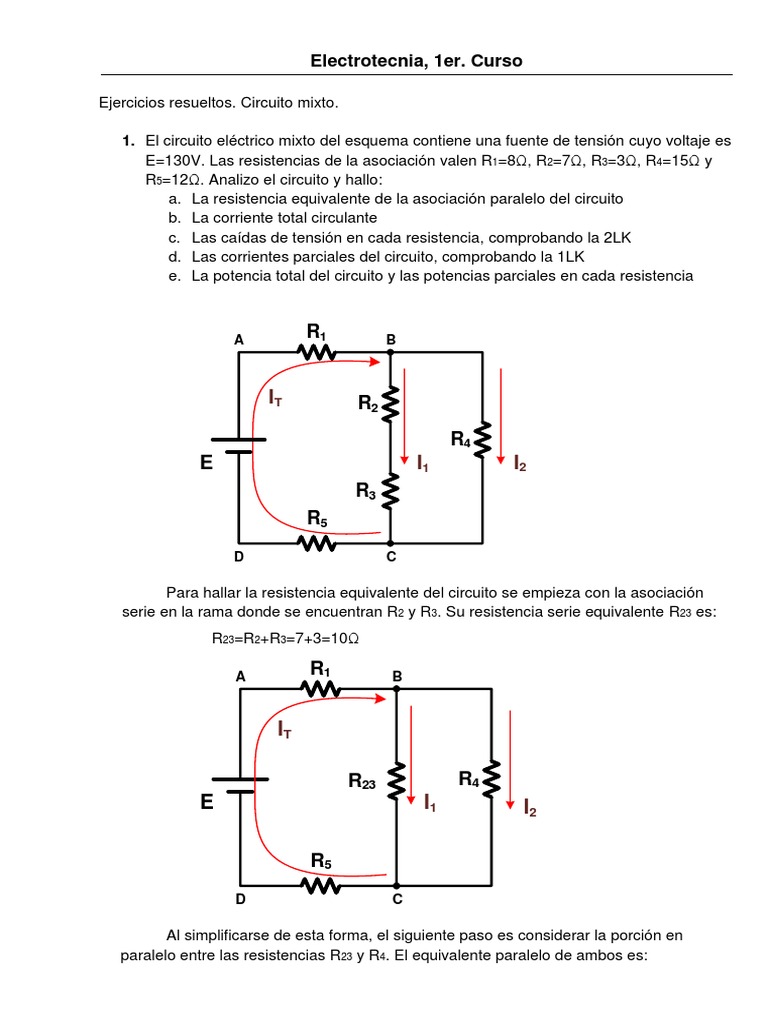 Ejercicios Resueltos, Circuito Mixto | Descargar gratis PDF | voltaje | Electricidad