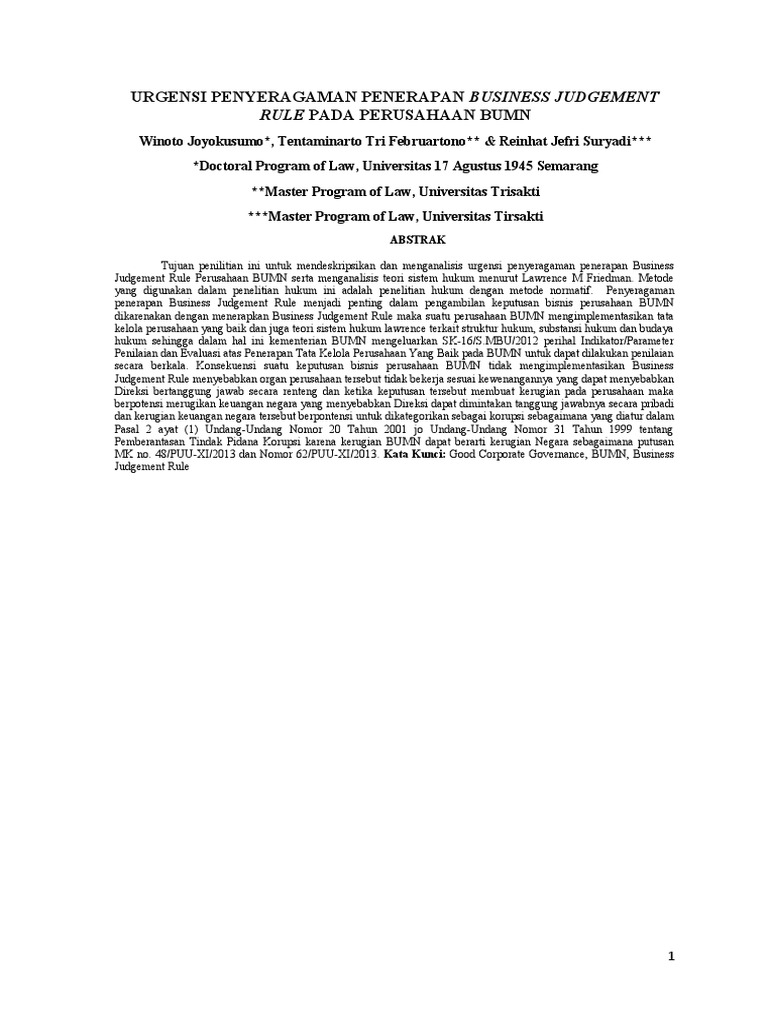 Urgensi Business Judgement Rule BUMN | PDF