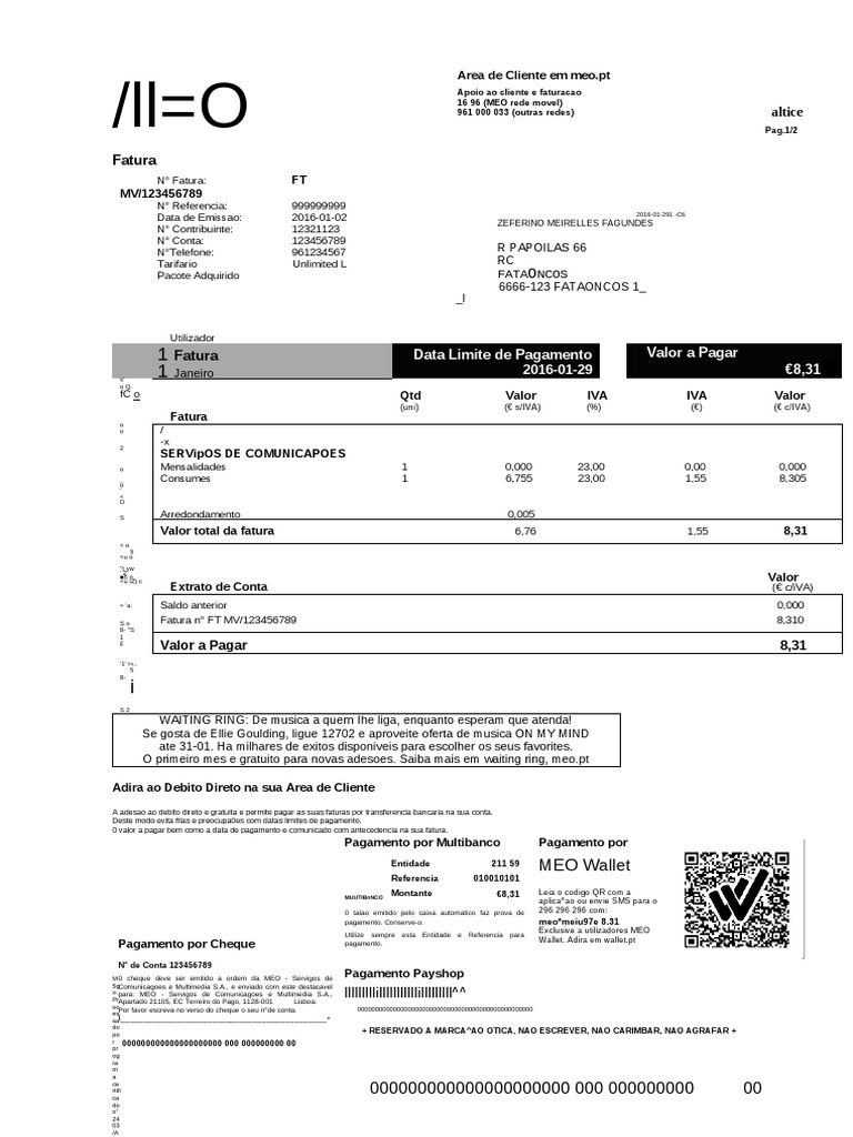 Fatura MEO com detalhes de serviços e pagamento | PDF | Telecomunicações