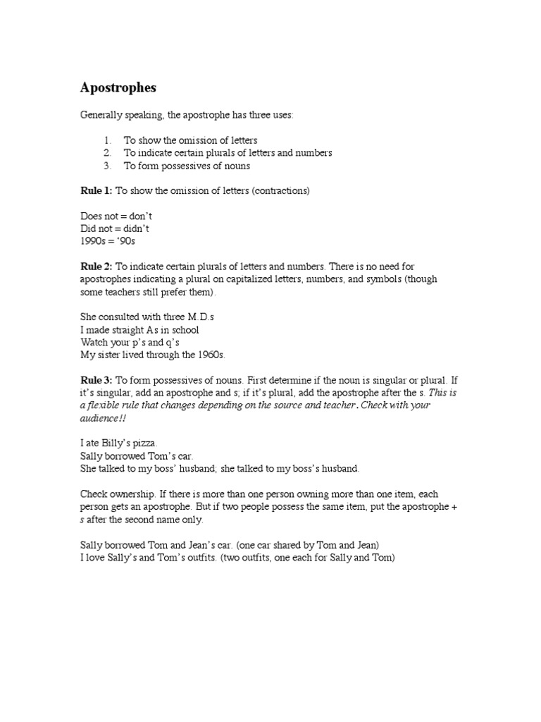 Apostrophe Usage and Rules Guide | PDF