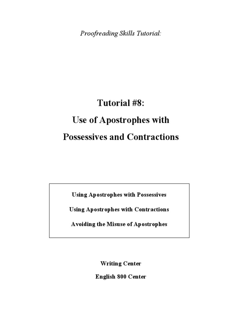 Apostrophe Usage: Possessives & Contractions | PDF | Plural | Noun