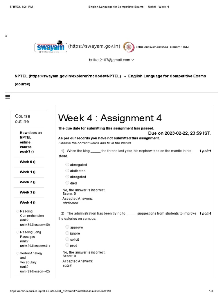 English Language For Competitive Exams - Unit 6 - Week 4 | PDF