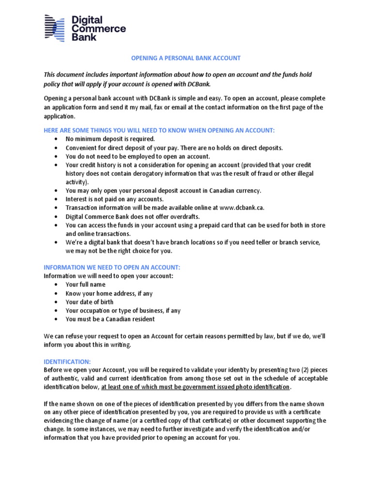 DCBank Opening A Bank Account 2022 | PDF | Identity Document | Cheque