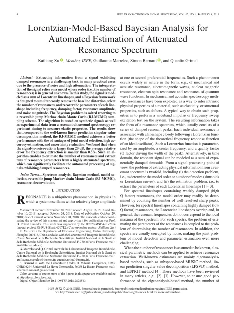 Lorentzian-Model-Based Bayesian Analysis For Automated Estimation of Attenuated Resonance ...