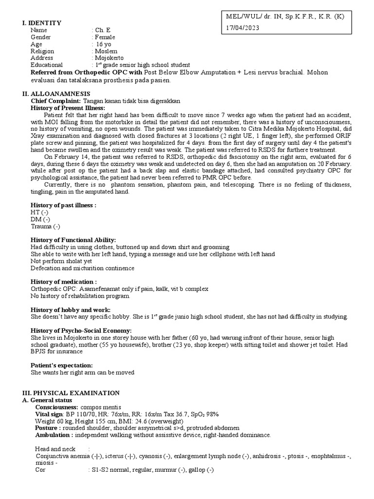 2023 04 17 Right Below Elbow Amputation BPI | PDF | Anatomical Terms Of ...