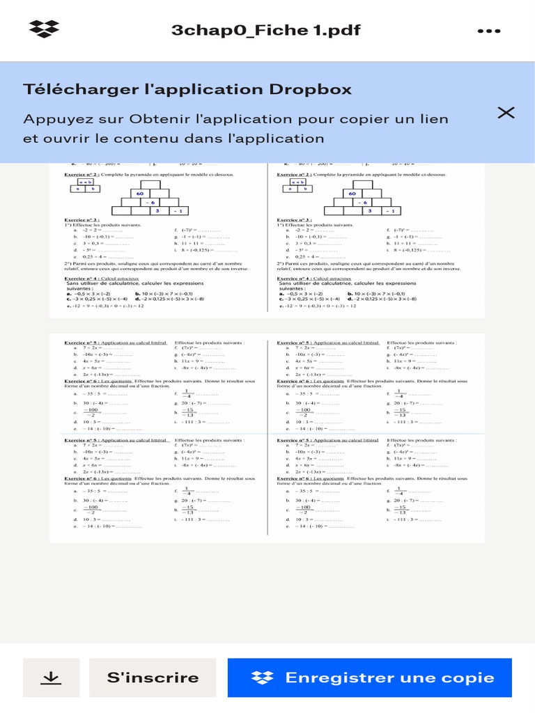 3chap0 Fiche 1 PDF | PDF | Division | Notation