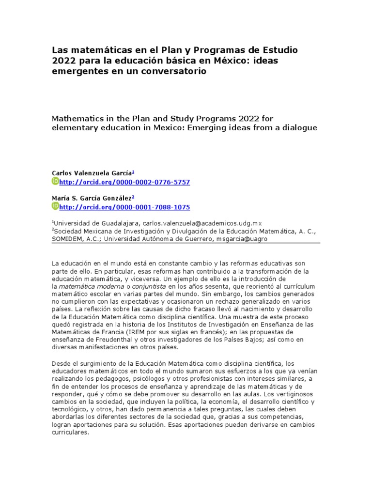 Las Matemáticas En El Plan Y Programas De Estudio 2022 Para La