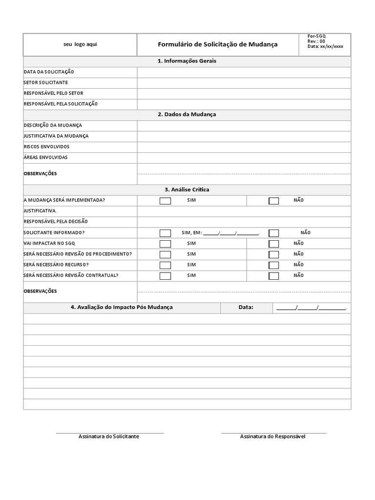 Formulário de Solicitação de Mudança | PDF