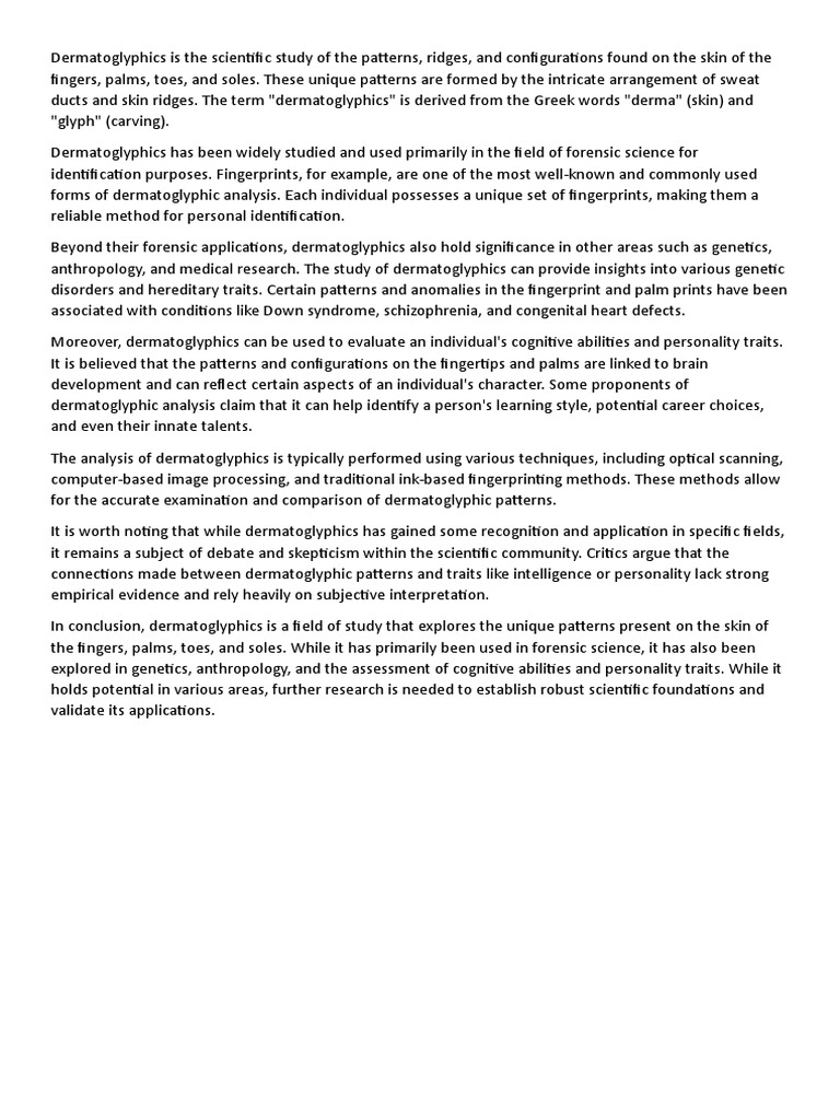 Dermatoglyphics Is The Scientific Study of The Patterns | PDF ...