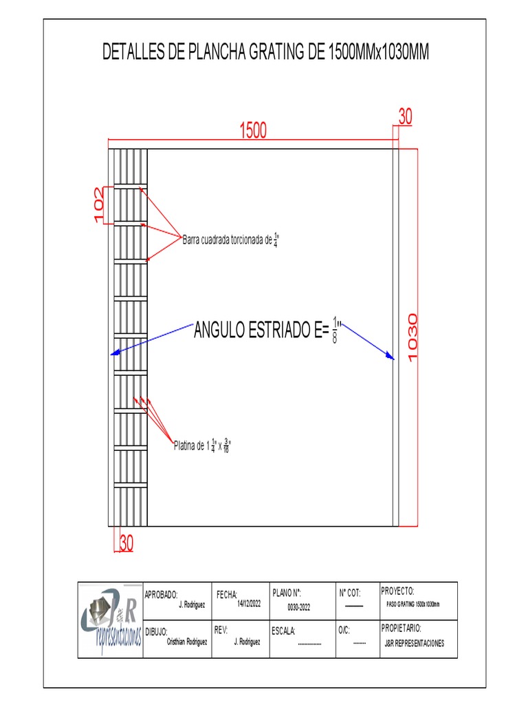 Plancha Grating 1500x1030mm Detalles | PDF