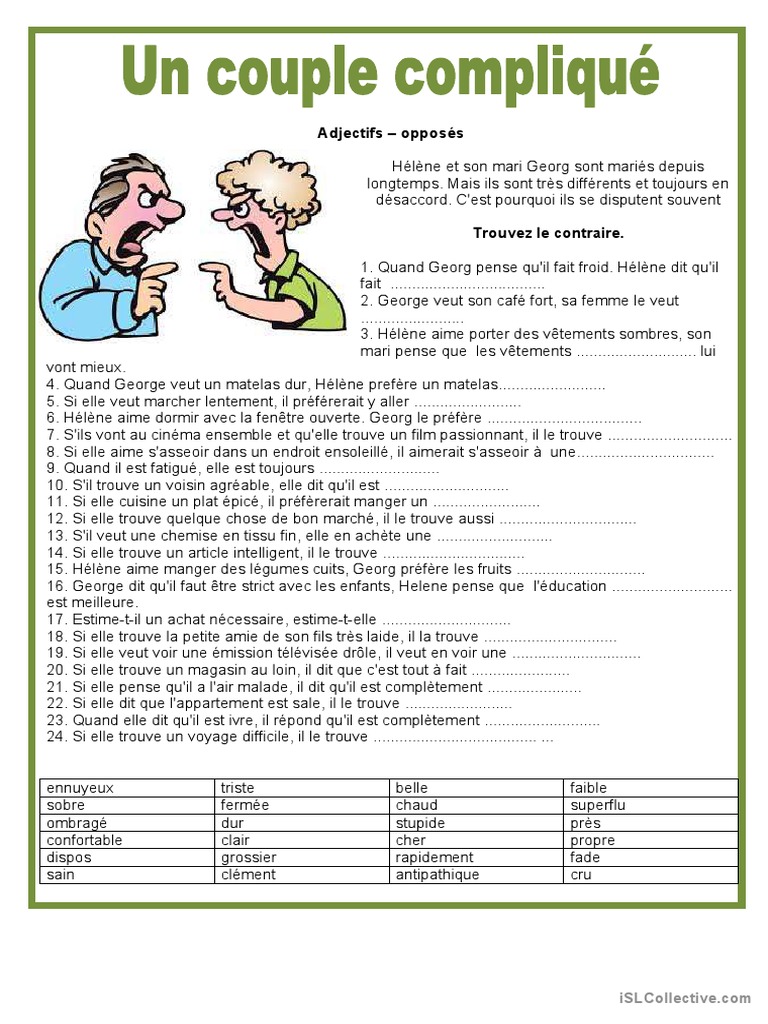 Un Couple Compliqué - Adjectifs - Contraires | PDF | Échecs