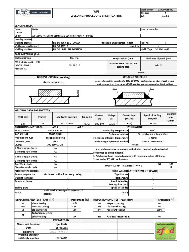 Welding Procedure Specification for Piping | PDF | Welding | Construction