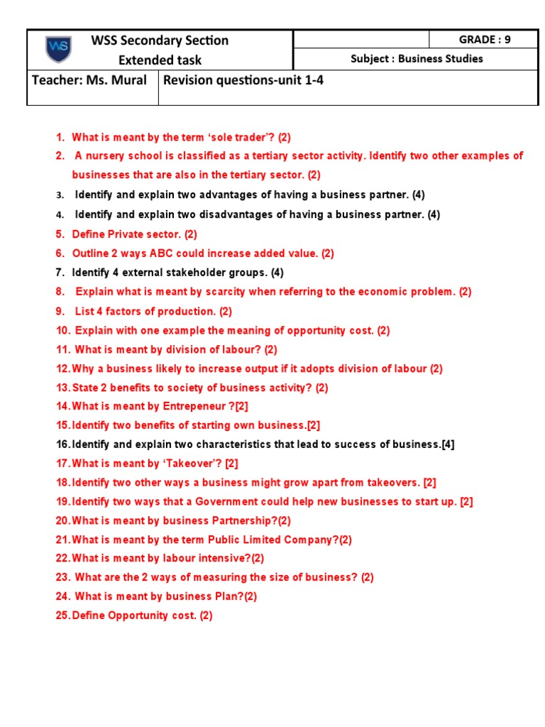 GR-9 Exam Style Questions - 2 Marks 1-4 | PDF