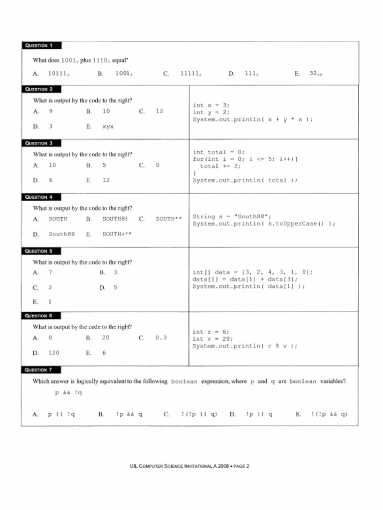 Computer Science Sample Test | PDF