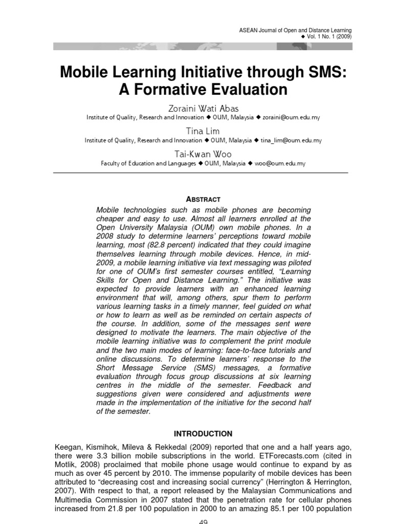 Mobile Learning Initiative Through SMS: A Formative Evaluation | PDF ...