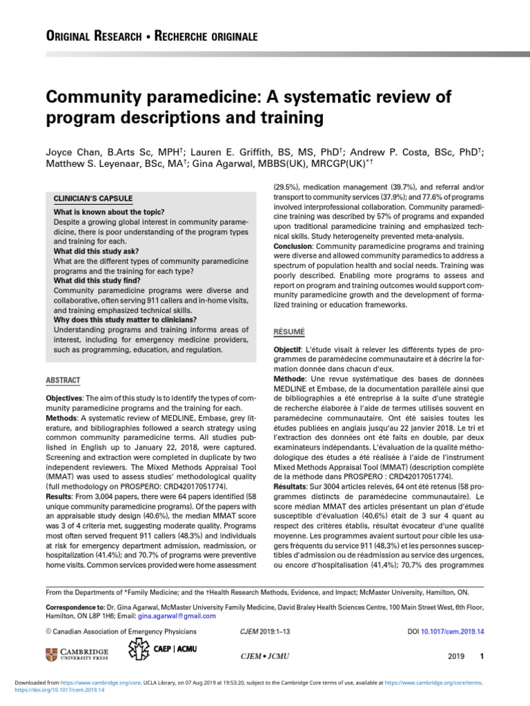 Community Paramedicine - A Systematic Review of Program Descriptions ...