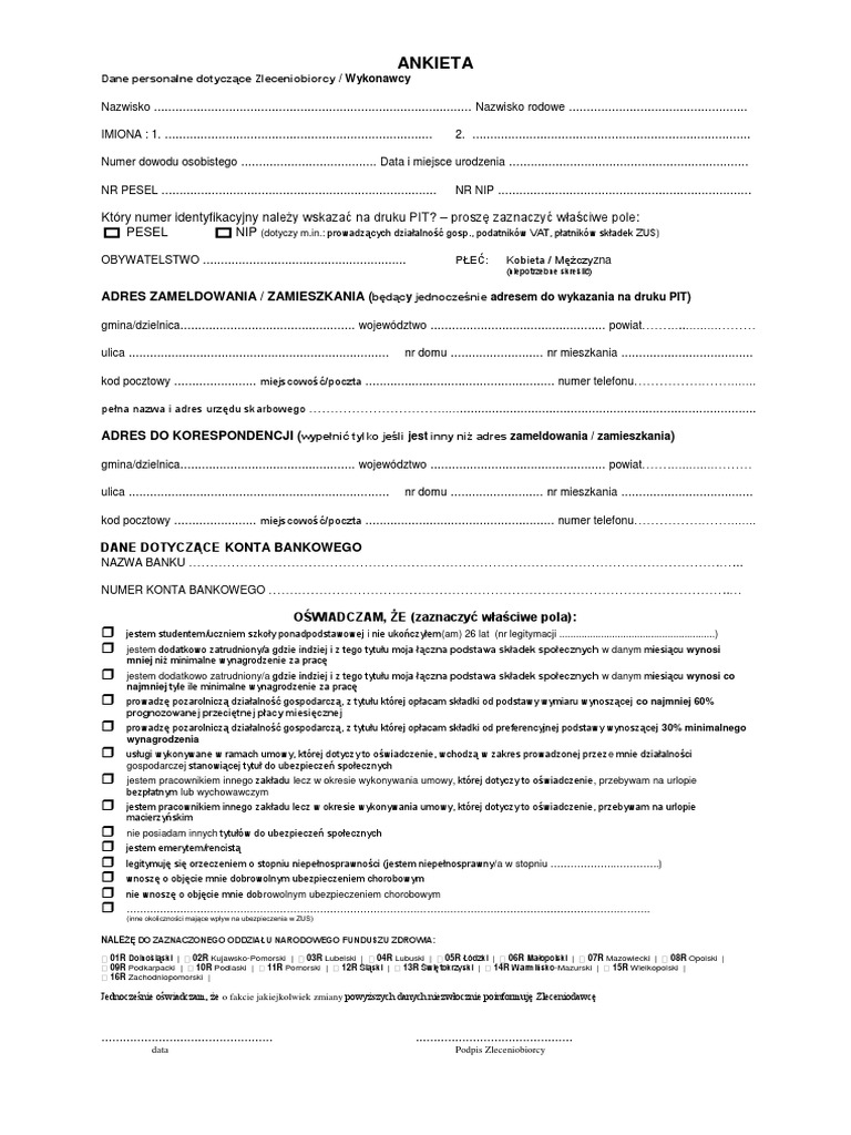 Oświadczenie Do Umowy Zlecenie | PDF