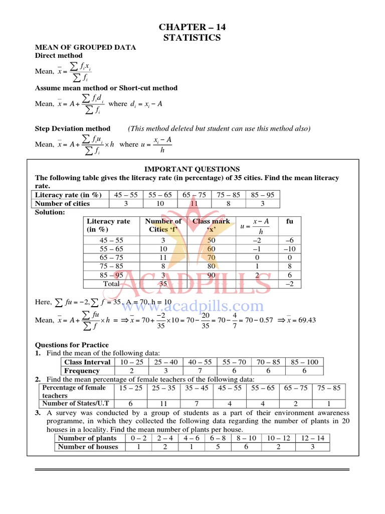 Statistics Most Important Questions | PDF | Median | Mean