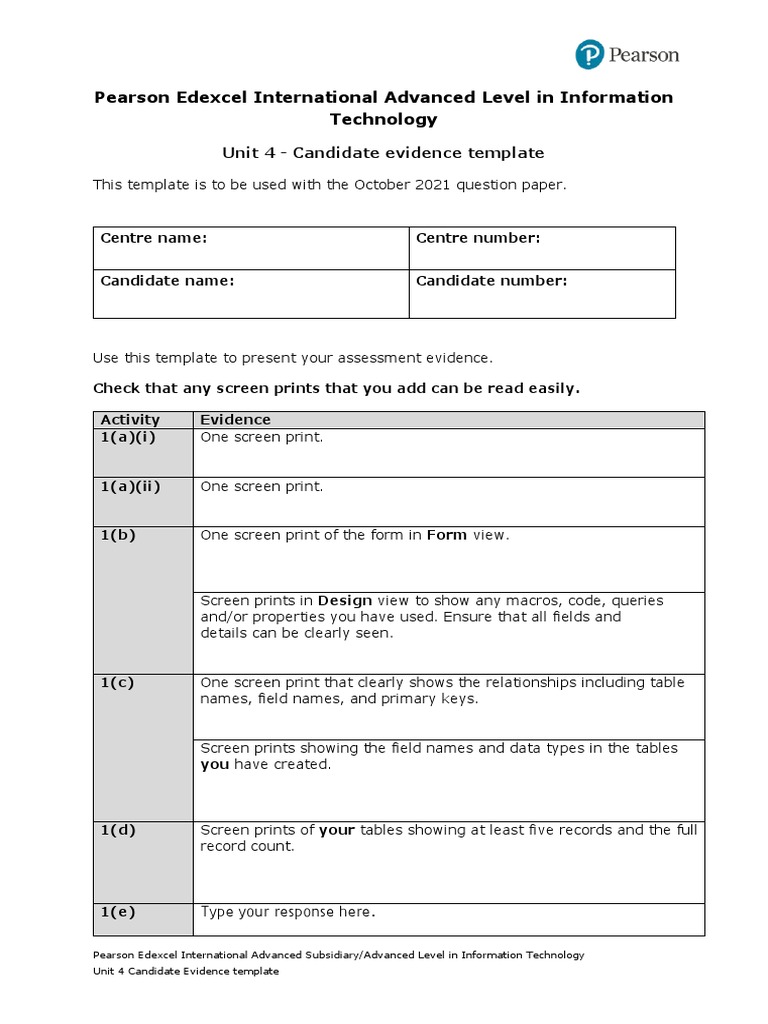 Candidate Evidence Template | PDF