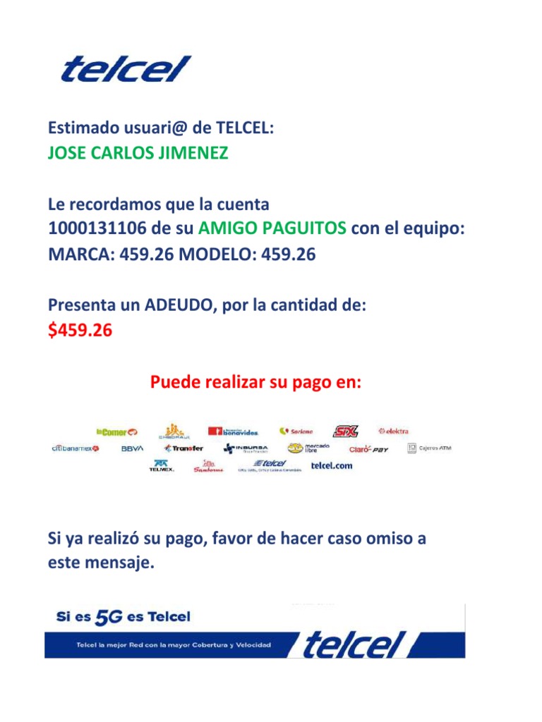 Jose Carlos Jimenez: Estimado Usuari@ de TELCEL | PDF