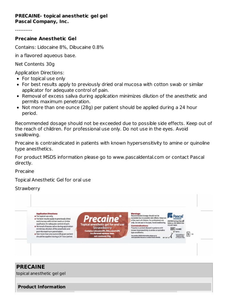 PRECAINE-topical Anesthetic Gel Gel Pascal Company, Inc | PDF | Topical ...