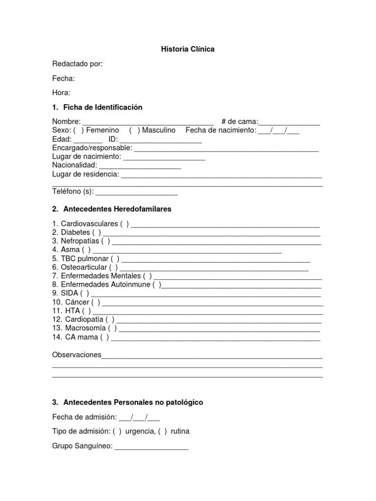 Historia Clínica: Registro Completo del Paciente | PDF | Especialidades ...