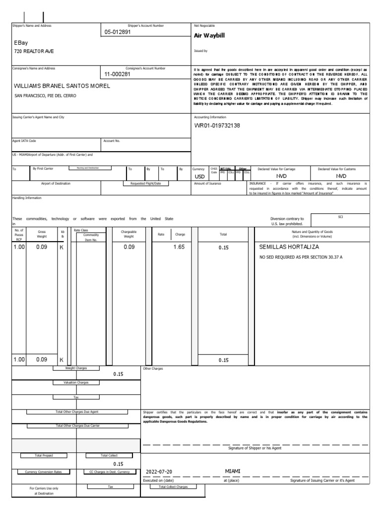 Air Waybill Shipping Document Template | PDF | Private Law | Business