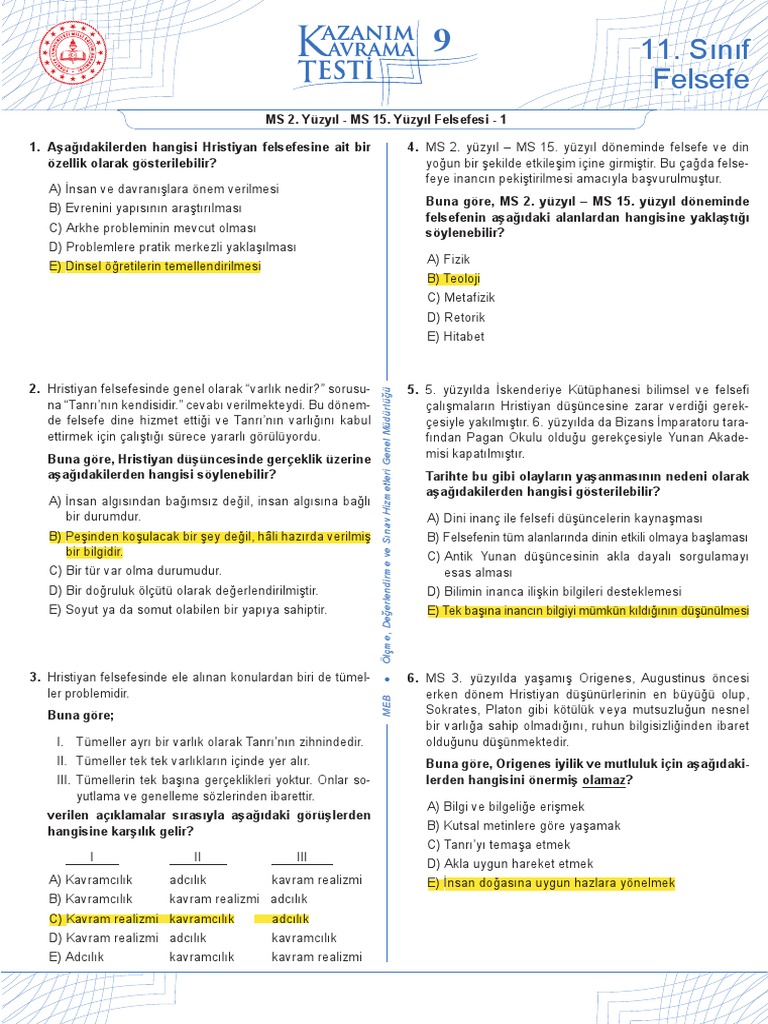 Sınıf Felsefe Felsefe | PDF