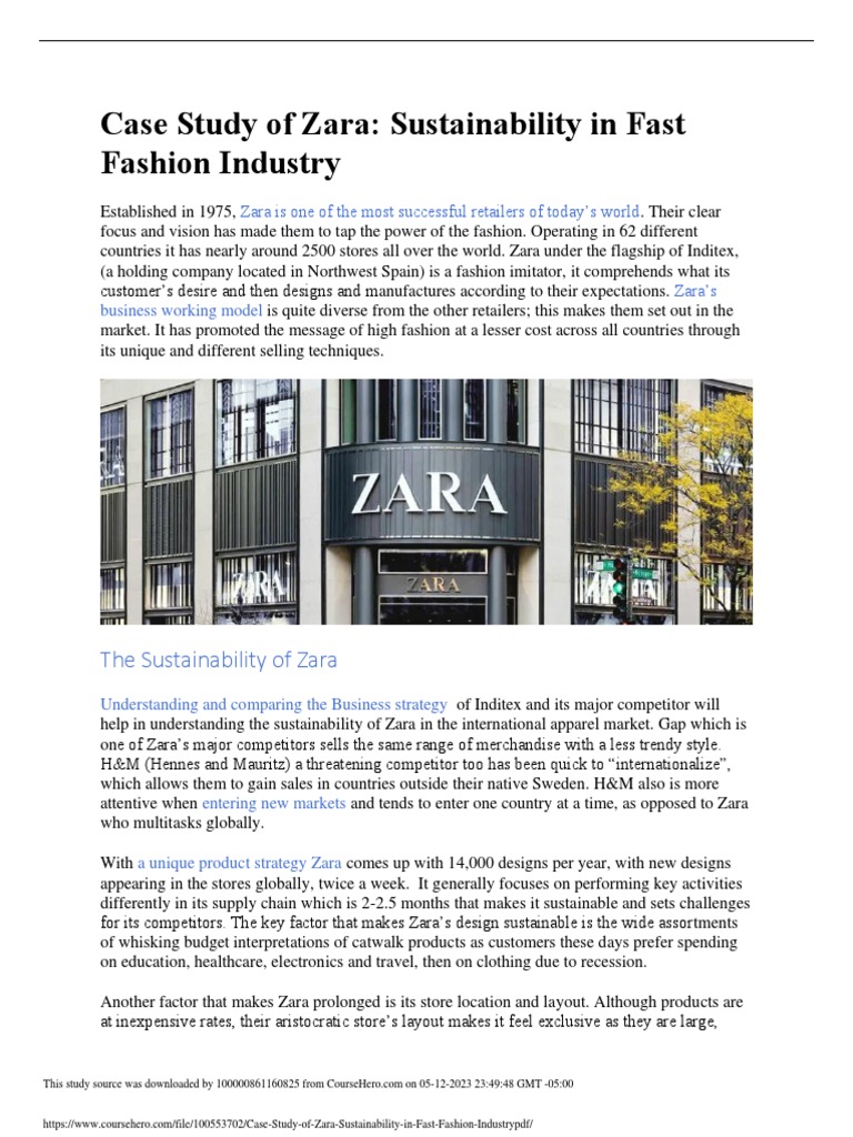 Case Study of Zara Sustainability in Fast Fashion Industry PDF | PDF