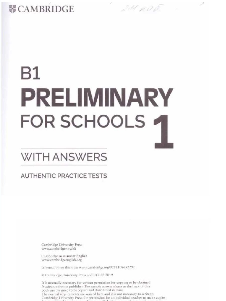 b1 Preliminary For Schools 1 With Answers Authentic Practice | PDF