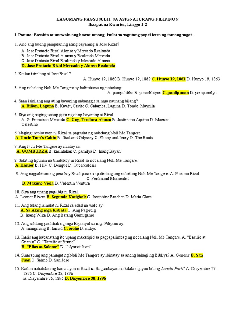 Q4 - Modyul 1 Week 1-2 SUMMATIVE | PDF